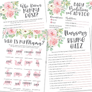 25 Floral Animal Matching, 25 Nursery Rhyme Game, 25 Who Knows Mommy Best, 25 Baby Prediction And Advice Cards - 4 Double Sided Cards, Baby Shower Party Supplies