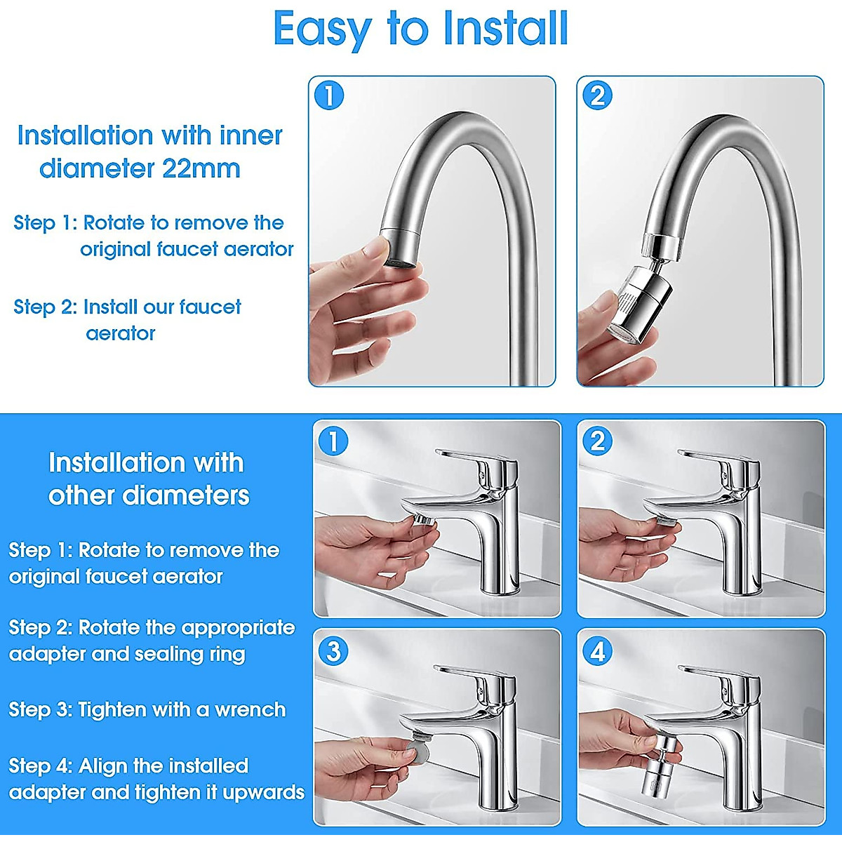 YOXITIXOY YSQ Aerator, 80-Degree Big Angle Swivel, Dual-Function Kitchen Faucet Accessory, Polished Brass & ABS Material, 360° Swivel, Universal Fit (5.59x1.3 inches)