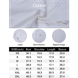 Omoone Women's Ripped Puff Sleeve Denim Crop Top Long-Sleeve Cropped Jean Jacket(1676-White-M)