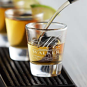 Personalized Mr and Mrs Shot Glasses Set 2oz Orange Bottom Custom Engraved for Couples, Wife and Husband, Fiance and Fiancee, Bride and Groom at Wedding Party, Anniversary and Engagements