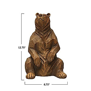 Creative Co-Op 8-3/4"L x 8-1/4"W x 12-3/4"H Resin Sitting Bear, Wood Finish Brown