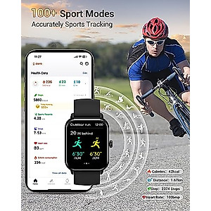 Yoever Smart Watches for Men with Alexa, 1.8'' Bluetooth Call Fitness Tracker Watch, Heart Rate Sleep Monitor Step Counter, Sports Workout Activity Trackers for Christmas Birthday Gifts Men Dad Father
