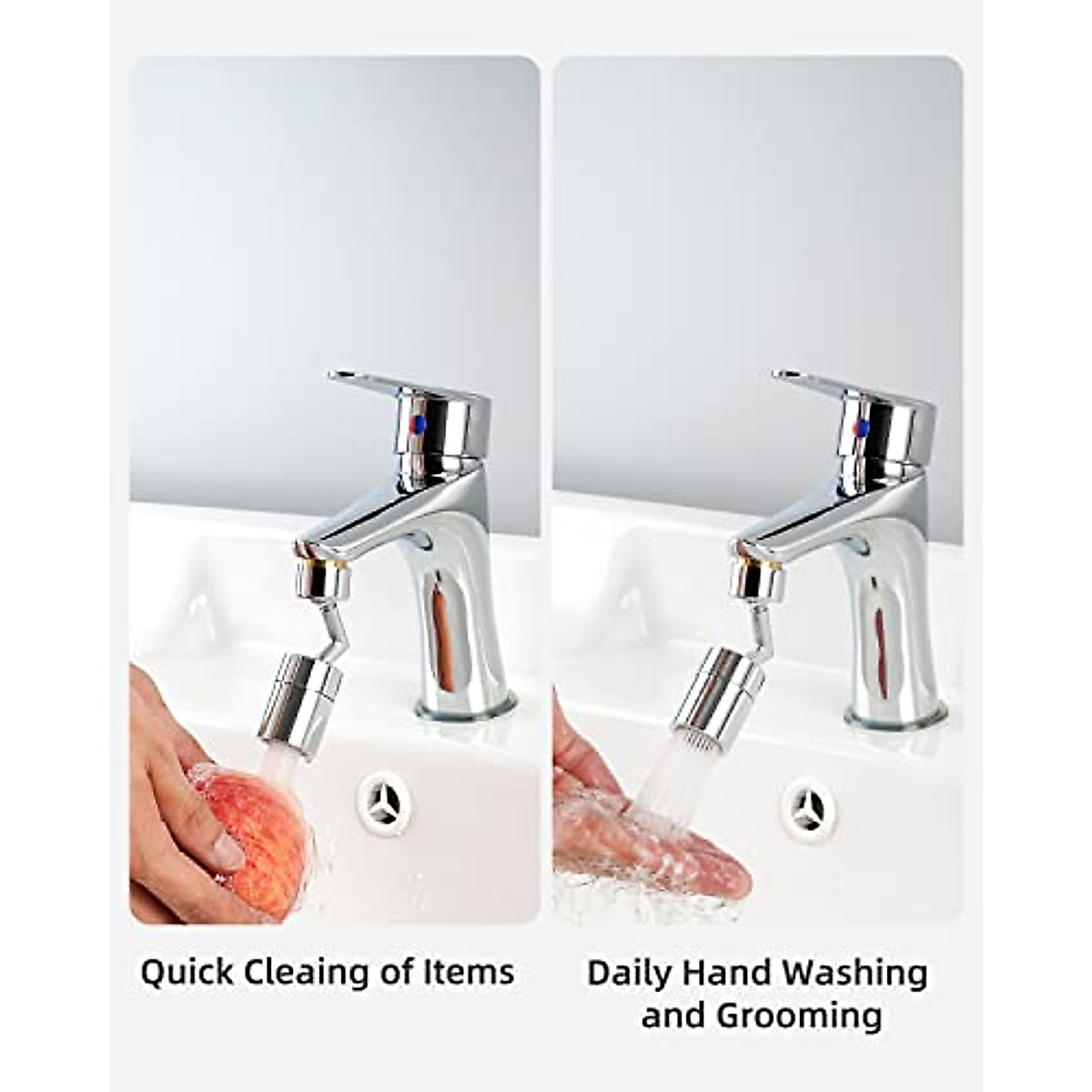 Hibbent Faucet Aerator, 720° Swivel Big Angle Spray Aerator, Solid Brass Dual Function Kitchen Sink Faucet Aerator, Bathroom Faucet Mounted for Face Washing, Gargle and Eye Flush, Chrome