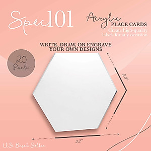 Spec101 Acrylic Place Cards - 2 x 3.5 Inch Hexagon Acrylic Blanks for Acrylic Signs and Table Place Cards, 20Pc