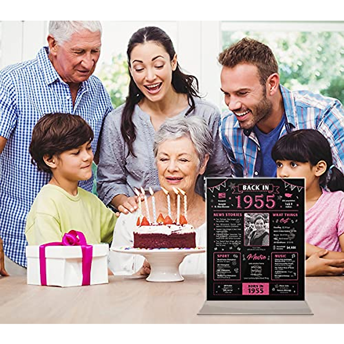 Back in 1955 Birthday Card - 68th Birthday Gift for Women - 68th Birthday Decoration for Her or Him - Table Centerpiece for 68 Years Old Birthday Party - Black and Pink Poster [Unframed 8x10]