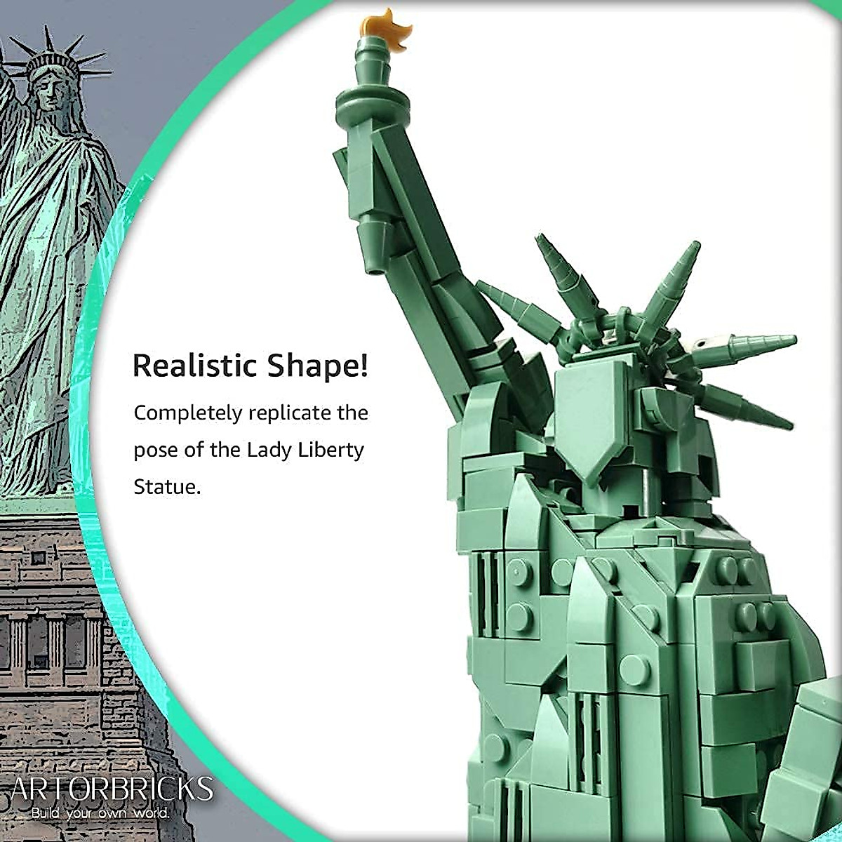 ArtorBricks Architectural Statue of Liberty Building Large Collection Building Set Model Kit and Gift for Kids and Adults(1577 Pieces)