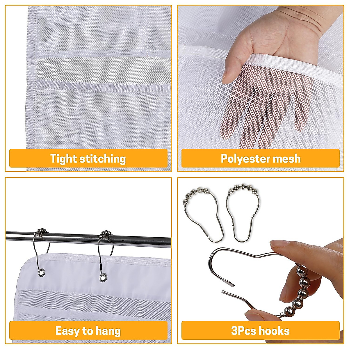 Mesh Shower Caddy Hanging Organizer 7 Pockets Bathroom Shower Pockets Storage Bag Quick Drying Shower Mesh with Curtain Hooks for Shampoo, Soap, Bath Toys & Cruise Ship Essentials, 29.5 x 17 in (1)