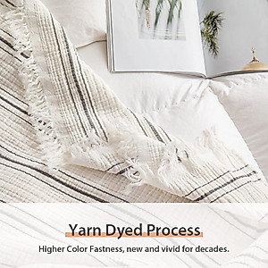 Simple&Opulence Yarn Dyed Striped Cotton Muslin Throw Blanket for Bed, Couch, Knit Woven Blanket with Tassels Soft Lightweight Cozy Pre-Washed Breathable Farmhouse Decoration for All-Season(Grey)