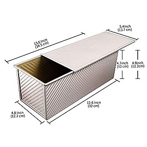 CHEFMADE Loaf Pan with Lid,Commercial Pullman Bread Pan 2.2Lb Dough Capacity,Non-Stick Bakeware Carbon Steel Bread Toast Mold with Cover for Baking Bread (Champagne Gold)