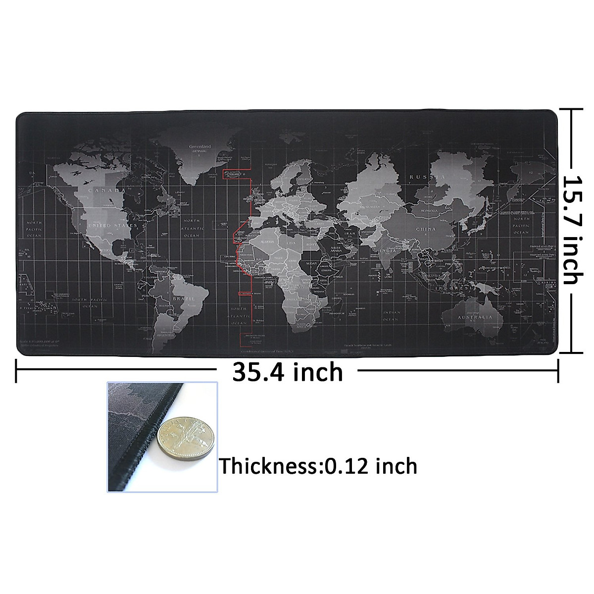 Benvo Extended Mouse Pad Large Gaming Mouse Pad- 35.4x15.7x0.12 inch Computer Keyboard Mouse Mat Non-Slip Mousepad Rubber Base and Stitched Edges for Game Players, Office, Study World Map Design