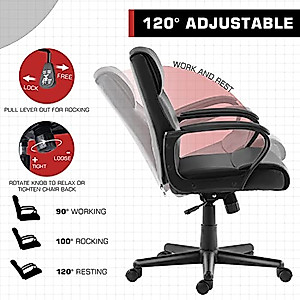 HOMEFLA Home Office Chair Mid-Back Office Computer Desk Chair with Armrest Adjustable Height/Tilt Swivel Rolling Chair