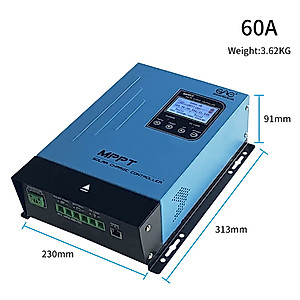 60A MPPT Solar Charge Controller 12V24V48V Auto Battery Regulator Solar Panel Max 150V Input for Lithium, Sealed, Gel, and Flooded Batteries (Blue)