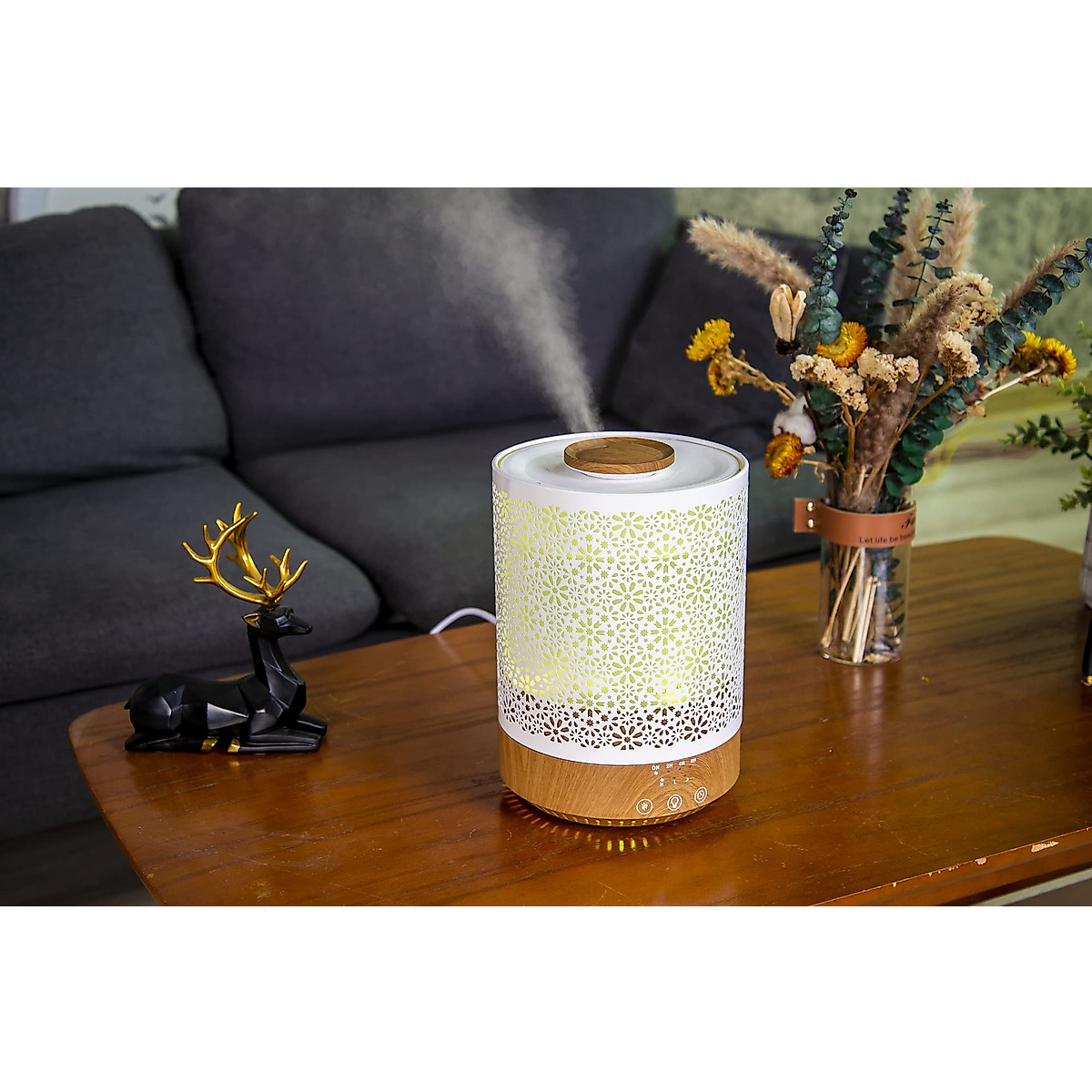 BlueHills 2500 ML Humidifier with Essential Oil Diffuser Combo Aroma Home Décor Design for Large Bed Bath Kids Baby Living Rooms Big Capacity LED Lights Scent Ultrasonic Cool Mist Wood Grain F006