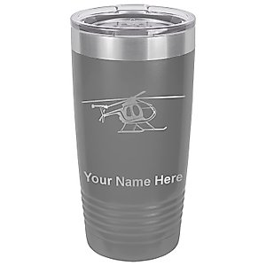 LaserGram 20oz Vacuum Insulated Tumbler Mug, Helicopter 1, Personalized Engraving Included (Gray)