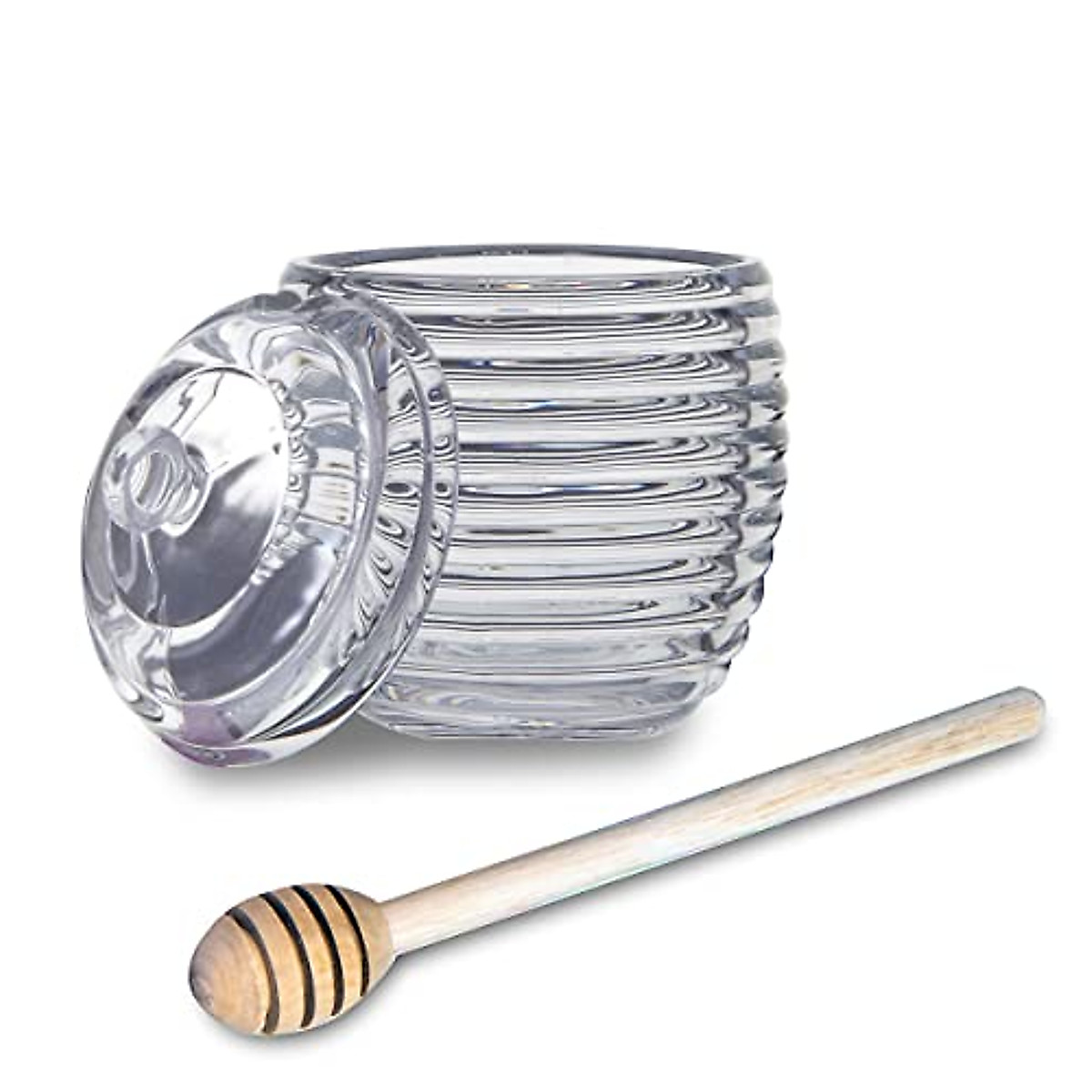 Touchstone Glass Honey Jar with Wood Dipper and Lid Perfect for Any Kitchen, Food Grade Glass Honey Jars with Dipper Material, The Honey Pot with Wooden Spoon, Honey holder, (3.5" x 4.3") (9 fl oz)