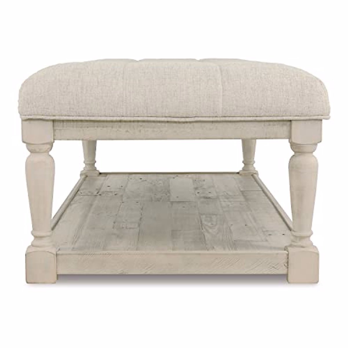 Signature Design by Ashley Shawnalore Farmhouse Upholstered Solid Wood Ottoman Coffee Table, Whitewash