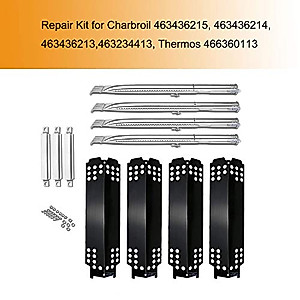 Sunshineey BBQ Gas Gril Replacement Parts Kit Stainless Steel Grill Burners, Porcelain Steel Heat Plate and Crossver Tube for Charbroil 463436215 463436213,Thermos 466360113 Grill Model g432-y700-w1