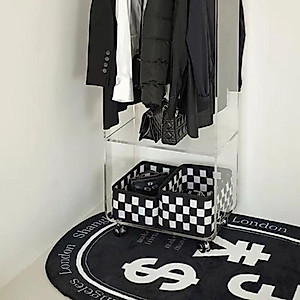 generic Black and White Checkerboard Felt Storage Basket for Bedroom, Foldable High Capacity Desktop Makeup Organizer Decorative Sundries Box(S), AM0X2Z0E3WPUS