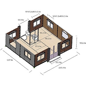 Tiny Expandable Prefab Container House 19x20ft, Mobile Portable Prefab House with Facility of Bedroom, Bathroom/Toilet, Kitchen, Suitable for Home, Workshop, Hotel, Office, Villa, Warehouse