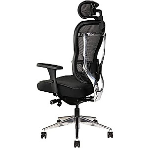 Oak Hollow Furniture Aloria Series Office Chair Ergonomic Executive Computer Chair Genuine Leather Seat Cushion, Mesh Back Adjustable Lumbar Support Swivel Tilt High-Back (Black, Tall, Headrest)