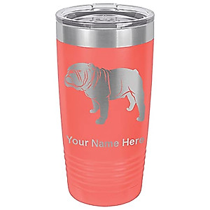 LaserGram 20oz Vacuum Insulated Tumbler Mug, Bulldog Dog, Personalized Engraving Included (Coral)