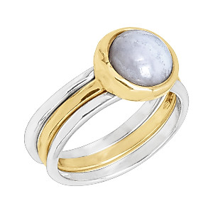 Silpada 'in Good Campanile' Stacking Rings with Natural Blue Lace Agate in Sterling Silver & Brass, Size 8