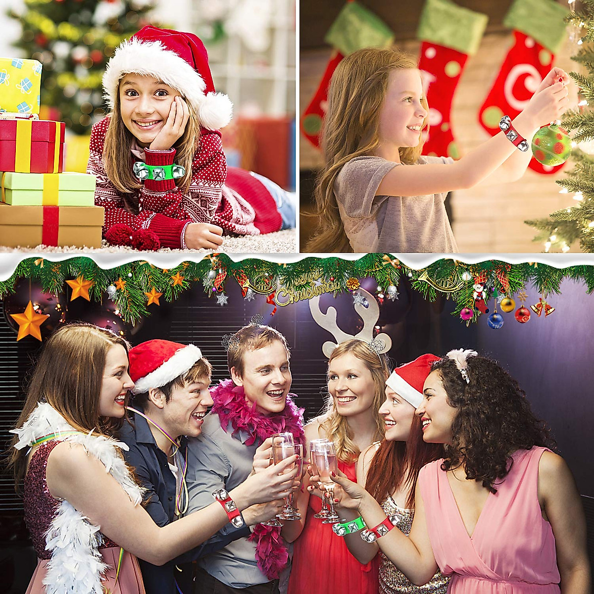 Augshy 10PCS Christmas Wrist Band Jingle Bells, Musical Instruments for Christmas Party Favors (Red and Green)