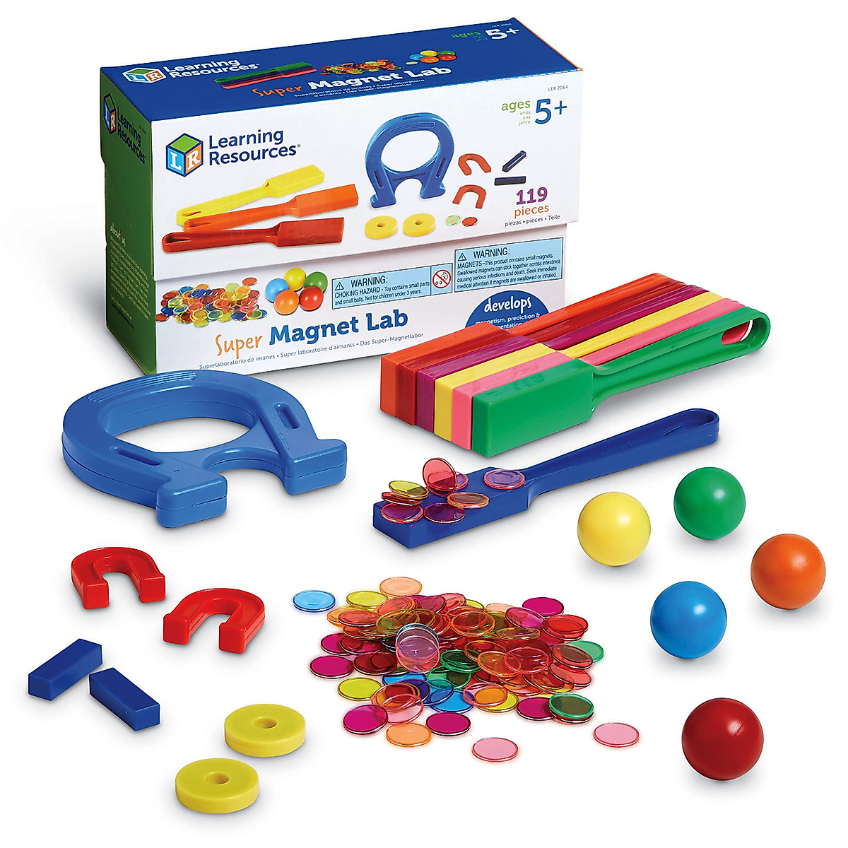 Learning Resources Super Magnet Lab Kit - 119 Pieces, Ages 5+, STEM ,Toys for Kindergartner, Science Learning Activities for Kids,Back to School Supplies,Teacher Supplies