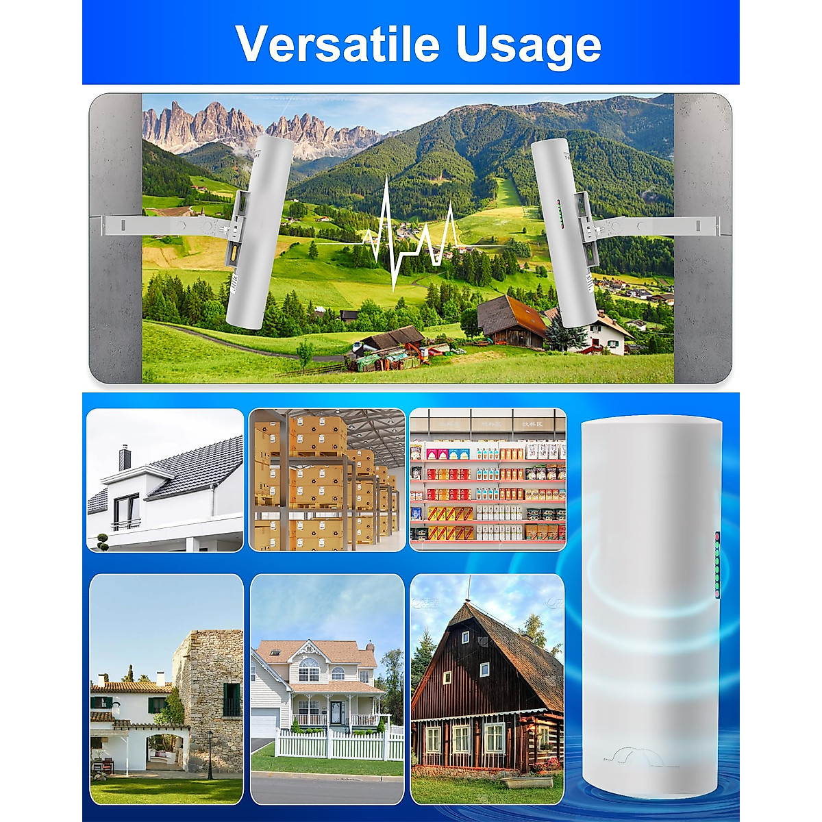 5.8G Wireless Bridge with Pole/Wall Mount Bracket - Extend Starlink Internet Access Outdoor, 2 Miles Point to Point WiFi Bridges with PoE Adapter, 2-Pack