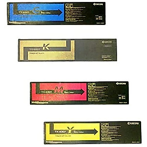 Kyocera TK-8307 Toner Cartridge Set; Compatible with TASKalfa 3550ci; Contains (1) TK-8307K Black Toner, (1) TK-8307C Cyan Toner, (1) TK-8307M Magenta Toner and (1) TK-8307Y Yellow Toner Cartridge