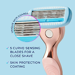 Schick Hydro Silk Rose Gold Metal Razor for Women | Womens Razors, Travel Razor, 5-Blade Razors for Women | 1 Handle & 2 Razor Refills