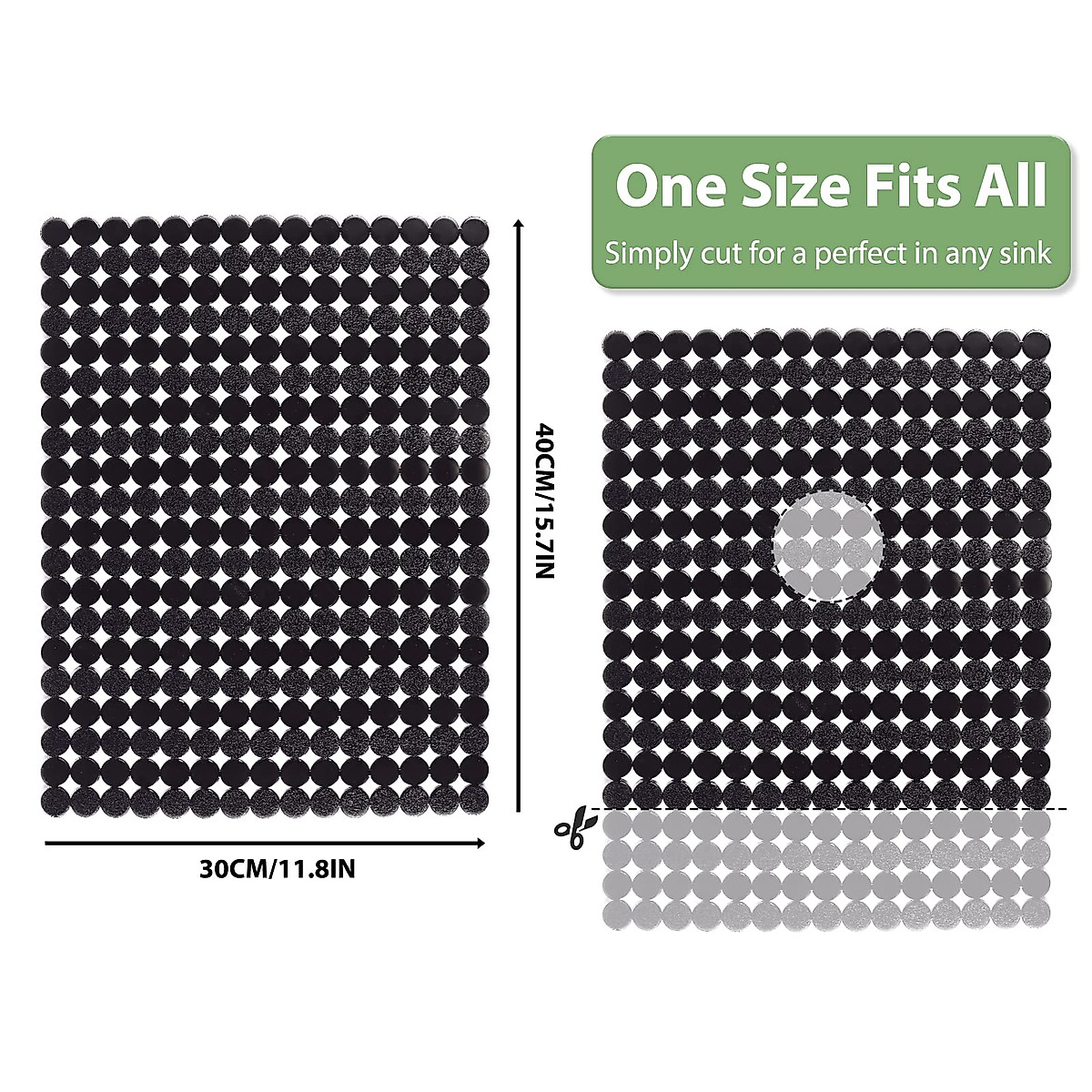 Qulable 2Pack Kitchen Sink Mat for Stainless Steel/Ceramic Sinks, PVC Eco-friendly Protectors for Bottom of Kitchen Sink, Adjustable, Fast Draining, Dots Design, 11.8x15.7 (Black)