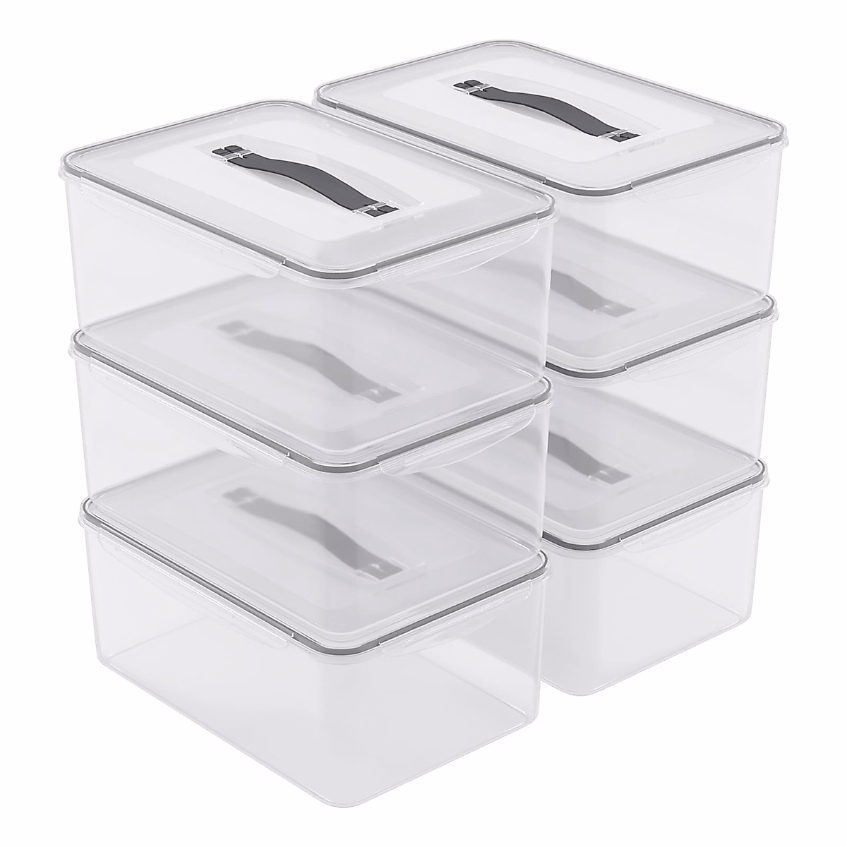 Julyeen 6 Packs Large Plastic Airtight Rectangular Food Storage Container, 15L/33 Lbs, Kitchen Pantry Dry Food Cat/Dog Food Storage Containers Set, Proof Dough Containers, Bread Box