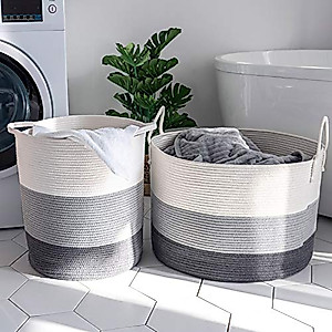 INDRESSME Large Three color Cotton Rope Laundry Baby Nursery Basket (Set of 2)
