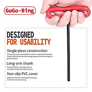 Oerfred GogoBing Cushion Grip Hex t handle torque T-Key allen wrench sets long screwdriver tool - 8 SAE Standard 3/32-1/4 Inch & 8 Metric 2.5-6 MM Sizes & 8 Torx T9-T40, Red&Blue&Green