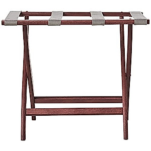 Wooden Mallet Designer Curve Leg Luggage Rack,Grey Straps, Mahogany