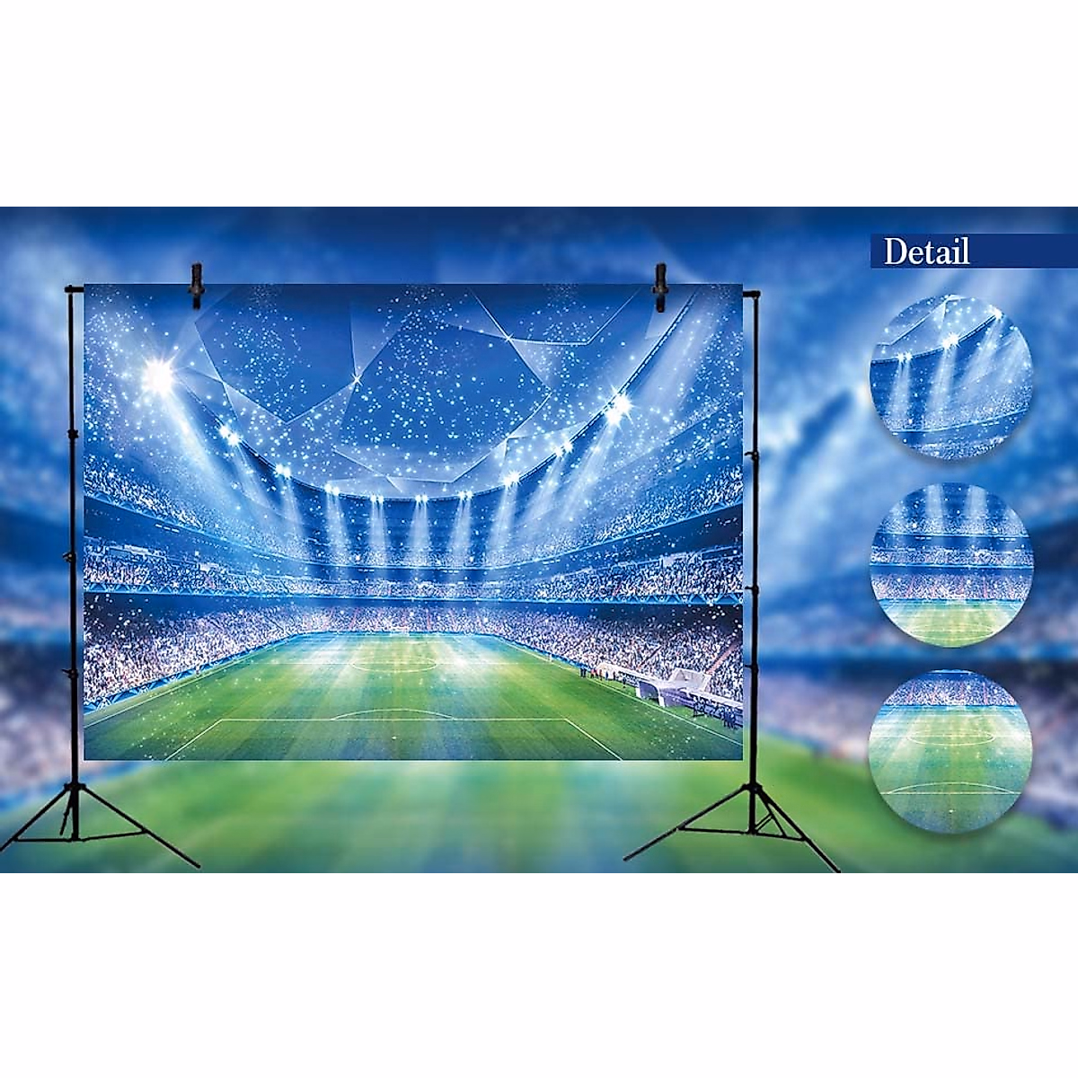 Soccer Field Backdrop Stadium Soccer Competition Fans Night Spotlight Background Adults Man Boy Birthday Party Football Match Wall Decorations Photo Shoot Props 7x5FT