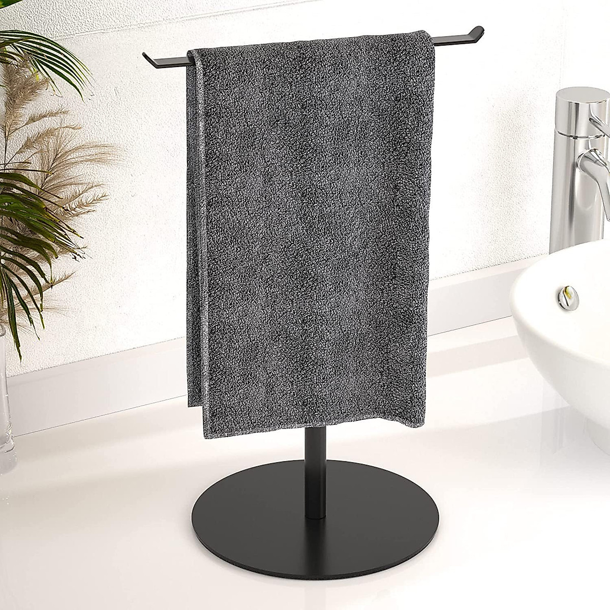 Namzi Towel Rack T-Shaped Hand Holder for Bathroom, Headband and Lightweight Bathroom Rack, Kitchen Black Bracket, Stainless Steel Waterproof Counter Organizer - Black