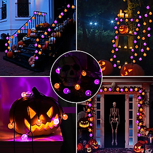 Lomotech Orange Purple Solar Halloween Lights, 72FT 100 LED Halloween Globe Lights, 8 Modes Waterproof Halloween Lights for Halloween Decoration