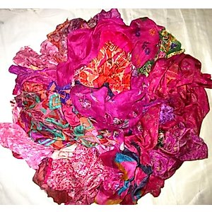 Vintage Fabrics Crafts Sari Silk Fabric Lot Material Remnant 100 Grams Magenta Craft Scrapbook Art Doll