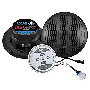 Pyle Bluetooth Marine Grade Flush Mount 2-Way Speaker System Amplified Full Range Stereo Sound Dual Cone Dome Waterproof Universal Home with Aux 3.5mm Input Pair 6.5” 240 Watts (PLMRKT9) Black