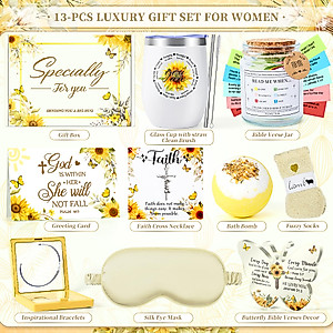 12PCS Christian Gifts for Women Faith, Sunshine Box Inspirational Gifts for Women,Christian Birthday Baskets,Religious Catholic Baptism,Get Well Soon Baskets for Mom,Friends,Wife,Girlfriends
