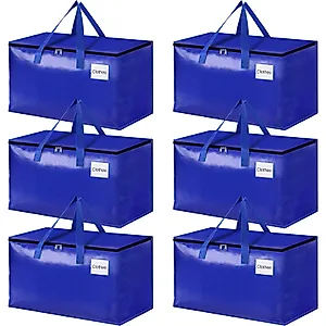 StorageRight Moving Bags-Heavy Duty Moving Boxes, Storage Totes with Zipper, Reinforced Handles and Tag Pocket-Collapsible Moving Supplies for moving, Storage and Travel 93L(Blue-6 Pack)