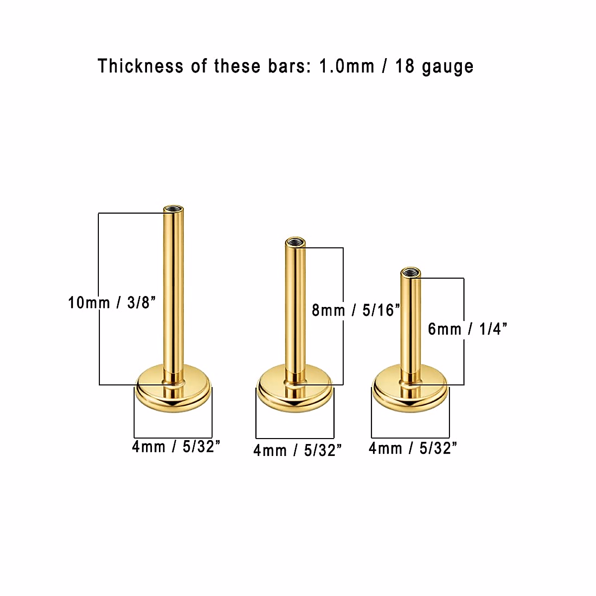 FANSING Tragus Piercing Jewelry Surgical Steel Earrings Gold Cartilage Stud Conch Helix Earrings Stud for Women Snake End with 18g 6mm 8mm 10mm Internally Threaded Post