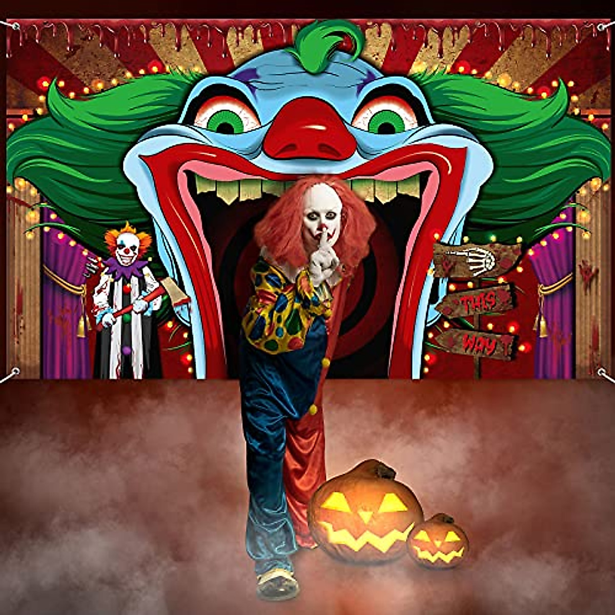 Halloween Clown Decorations Scary Carnival Backdrop Halloween Clown Banner Creepy Clown Background Photography for Horror Circus Carnival Halloween Party Decor Supplies Scary Evil Vampire (Creepy)