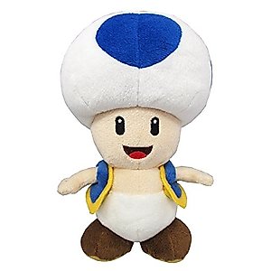 Little Buddy Super Mario All Star Collection 1588 Blue Toad Stuffed Plush, 7"