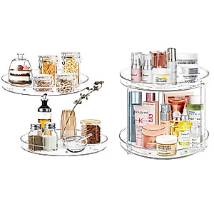 2 Pack Lazy Susan Organizer and 2 Tier Bathroom Organizer Countertop- 10.6inch/Clear