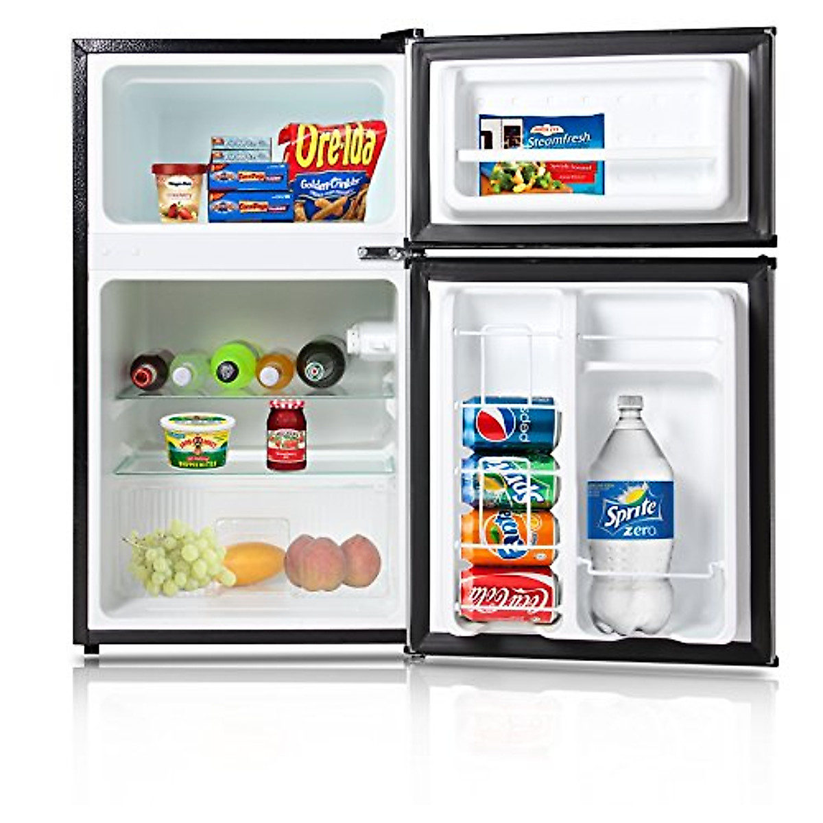 Honeywell 3.1 Cu Ft Mini Fridge with Freezer, Double Door, Low noise, Compact Refrigerator for, Office, Dorm Adjustable Temperature, Stainless Steel