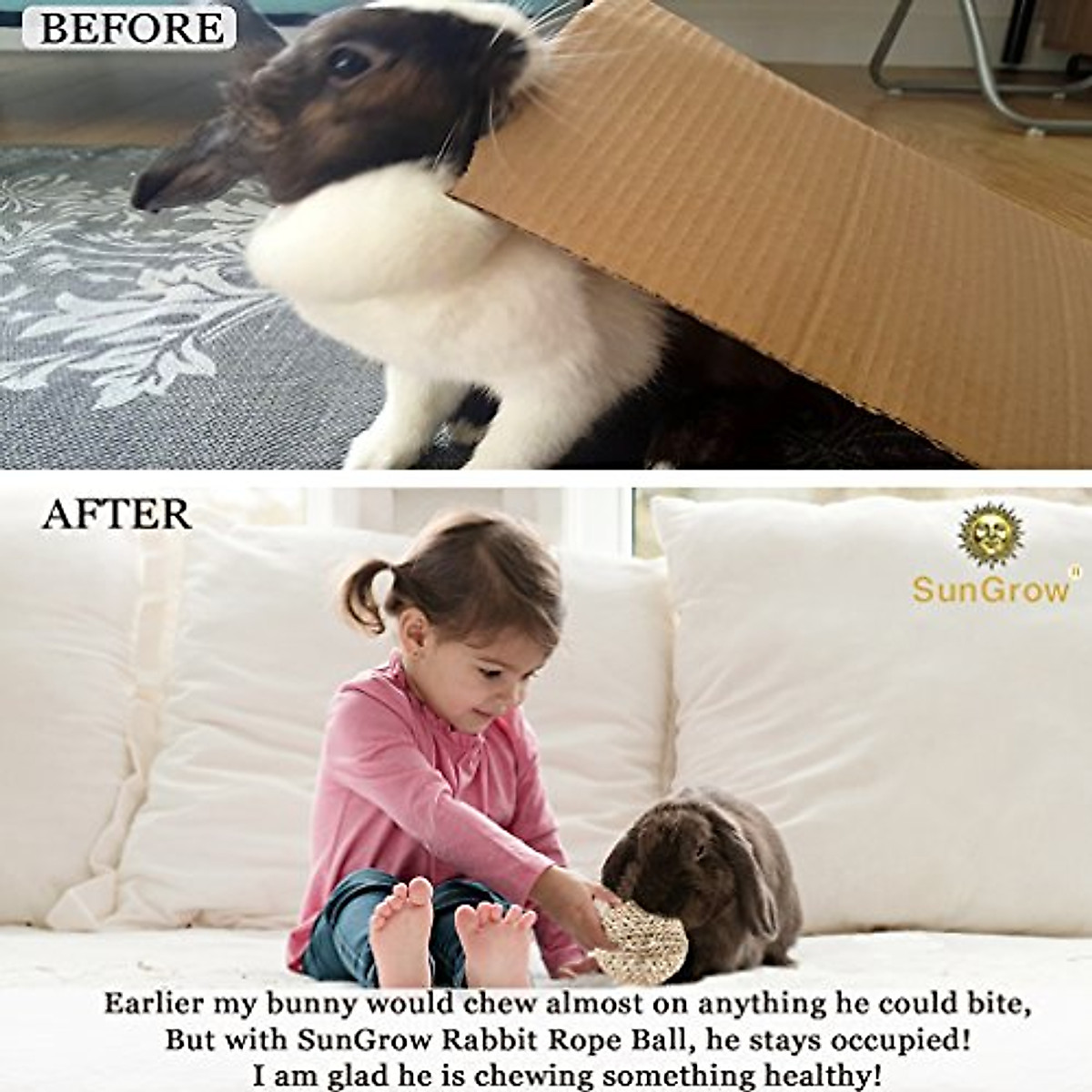 SunGrow Cat Sisal Rope Scratcher Ball & Ferret, Rabbit Anti Chew Shoe, Stop Chewing & Scratching Furniture, Teething for Guinea Pigs, Chinchillas, Pocket Pets, 1 Pack