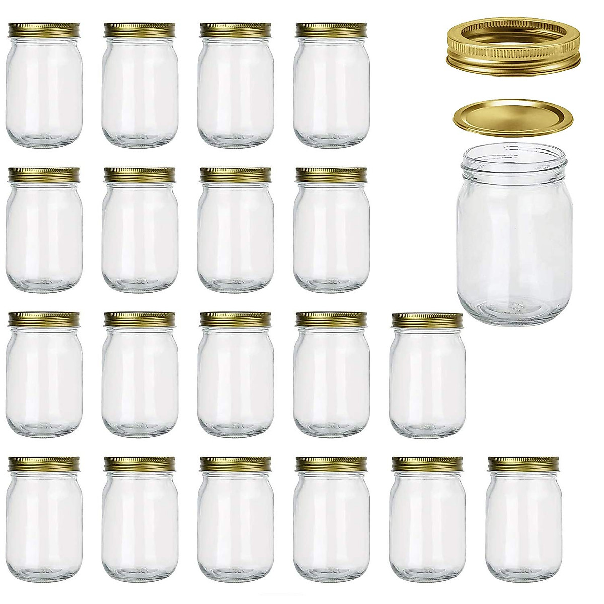 Encheng 12 oz Glass Jars With Lids And Bands,Ball Wide Mouth Mason Jars For Storage,Canning Jars For Caviar,Herb,Jelly,Jams,Honey,Dishware Safe,Spice Jars Storage Jars Set Of 20 …